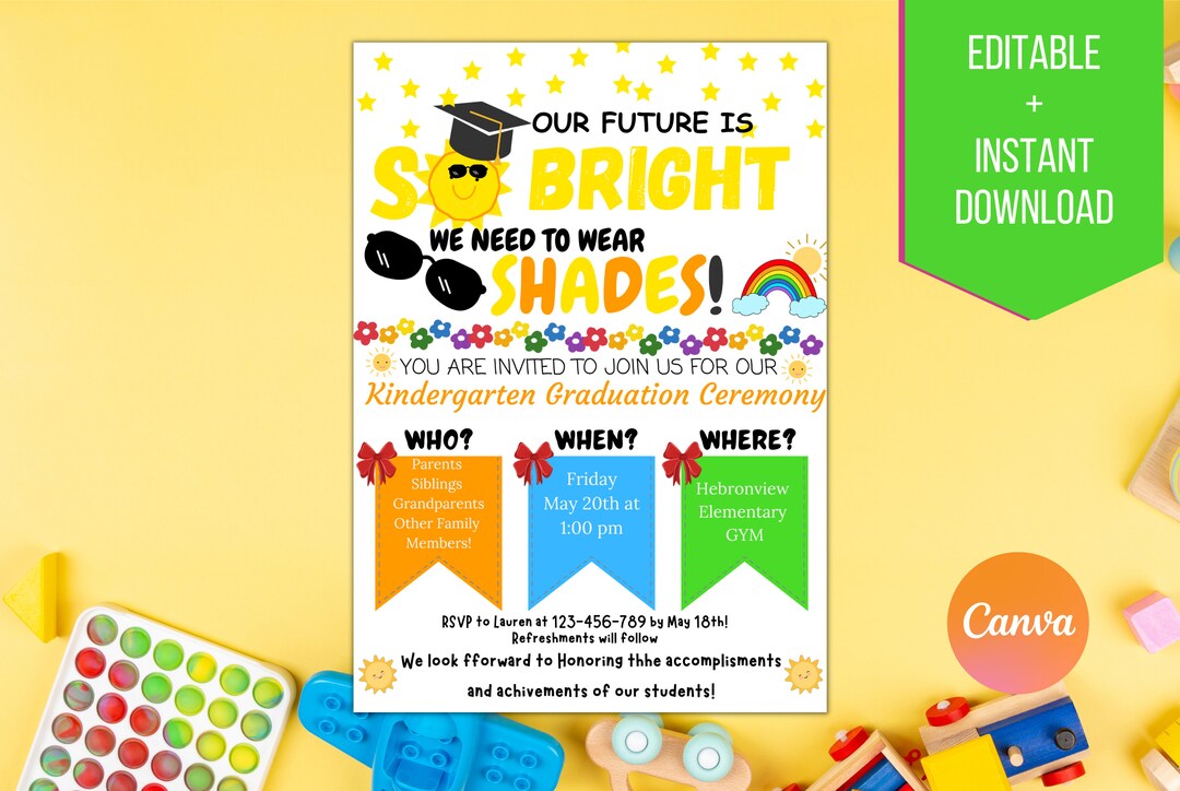 EDITABLE Kindergarten Graduation Invitation, Preschool Pre K Graduation ...