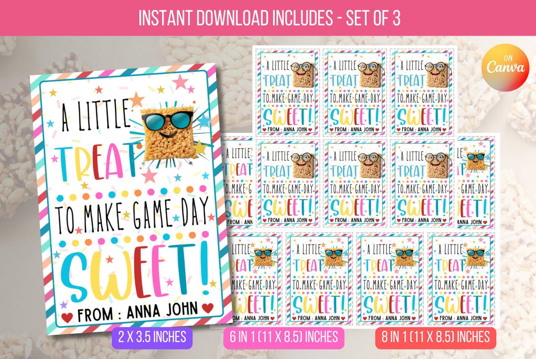 EDITABLE Crispy Rice Treat Tag, A Little Treat to Make Game Day Sweet ...