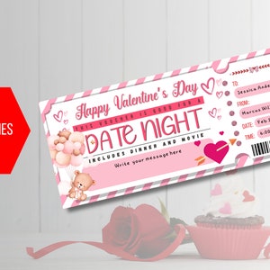 EDITABLE Valentines Day Date Night Ticket Template - Personalized Event ...