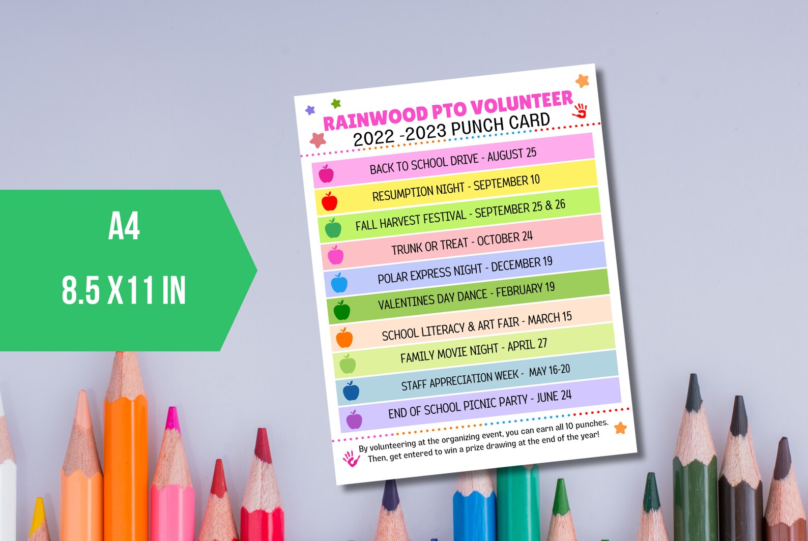 PRINTABLE Volunteer Punch Card Template, PTO PTA Volunteer Template ...