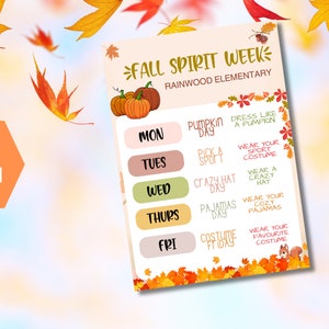 EDITABLE Fall Spirit Week Schedule Template, Printable Spirit Week ...