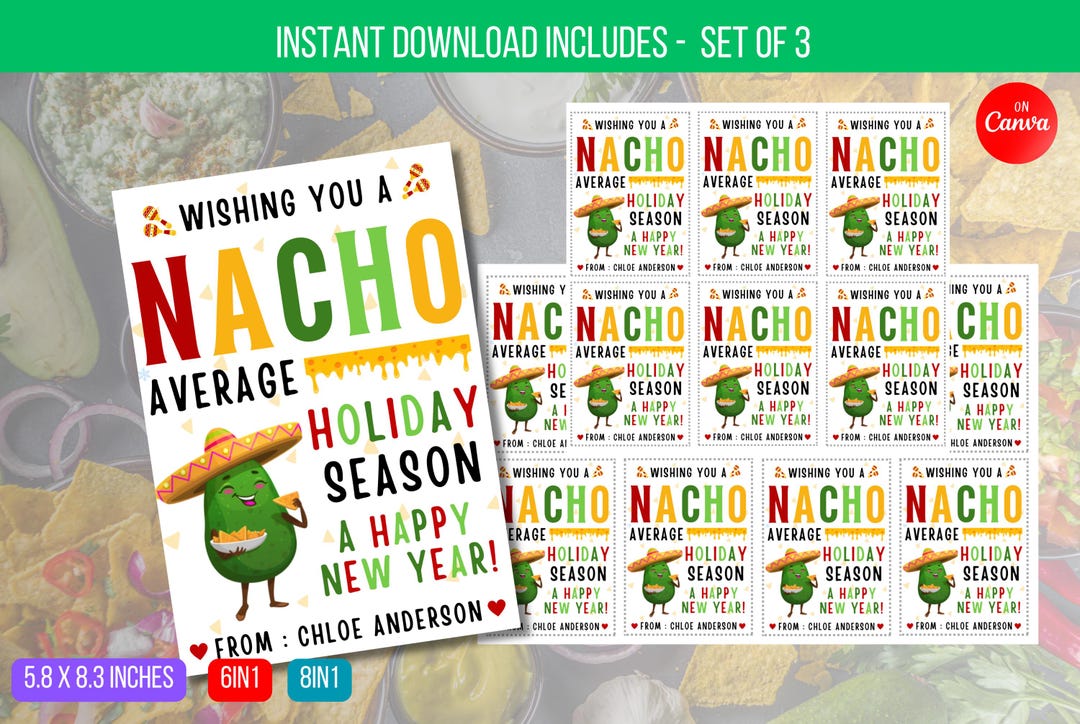 EDITABLE Nacho Average Christmas Gift Tag, Nachos Holiday Gift Tag ...