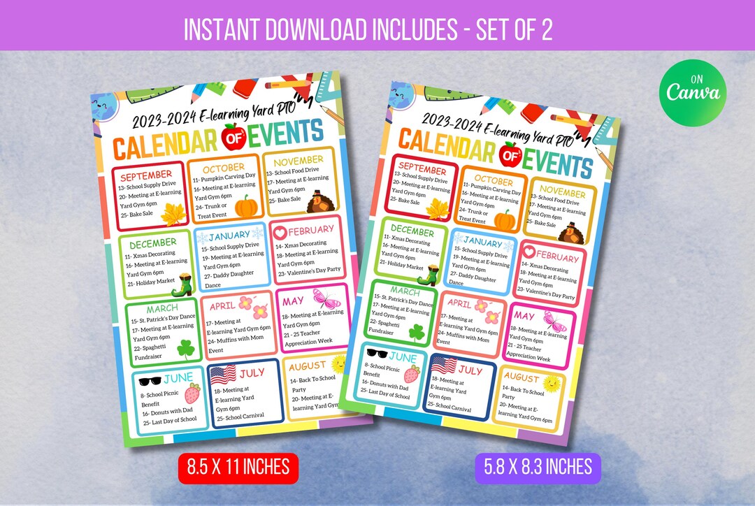EDITABLE PTO Monthly Event Calendar Flyer Template, Year at a Glance ...