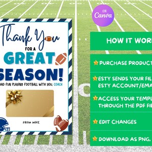 EDITABLE Football Coach Appreciation Gift Card, Printable Coach Gift ...