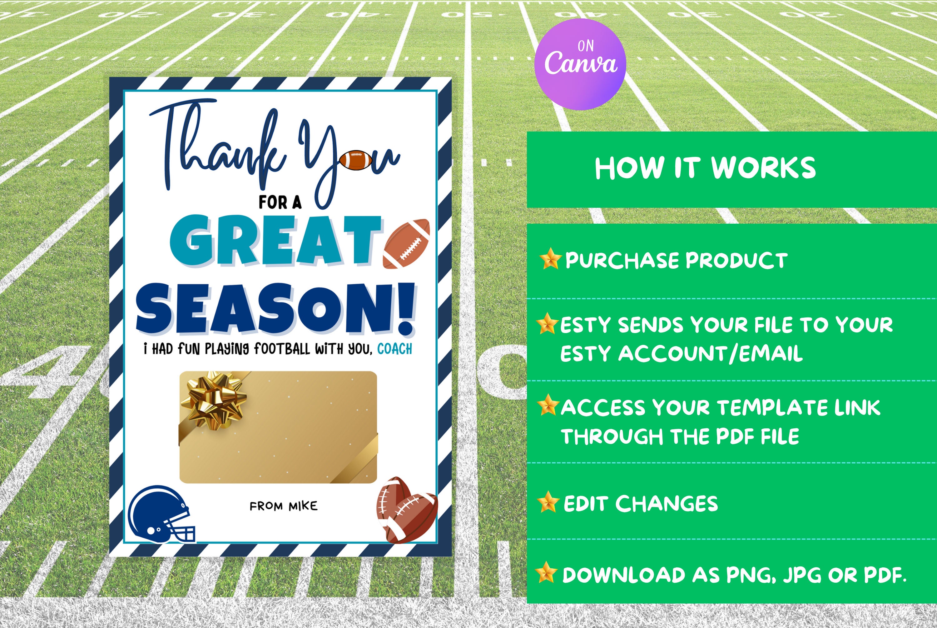 EDITABLE Football Coach Appreciation Gift Card Printable - Etsy