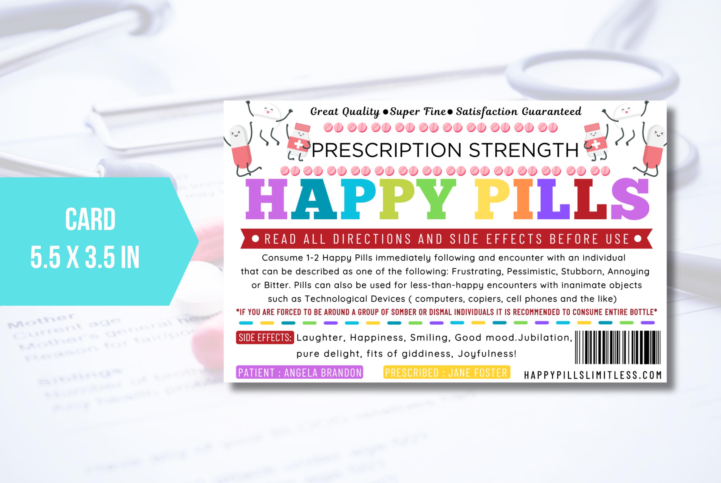 EDITABLE Happy Pills Label, Funny Gag Gift Professional Office Gift ...