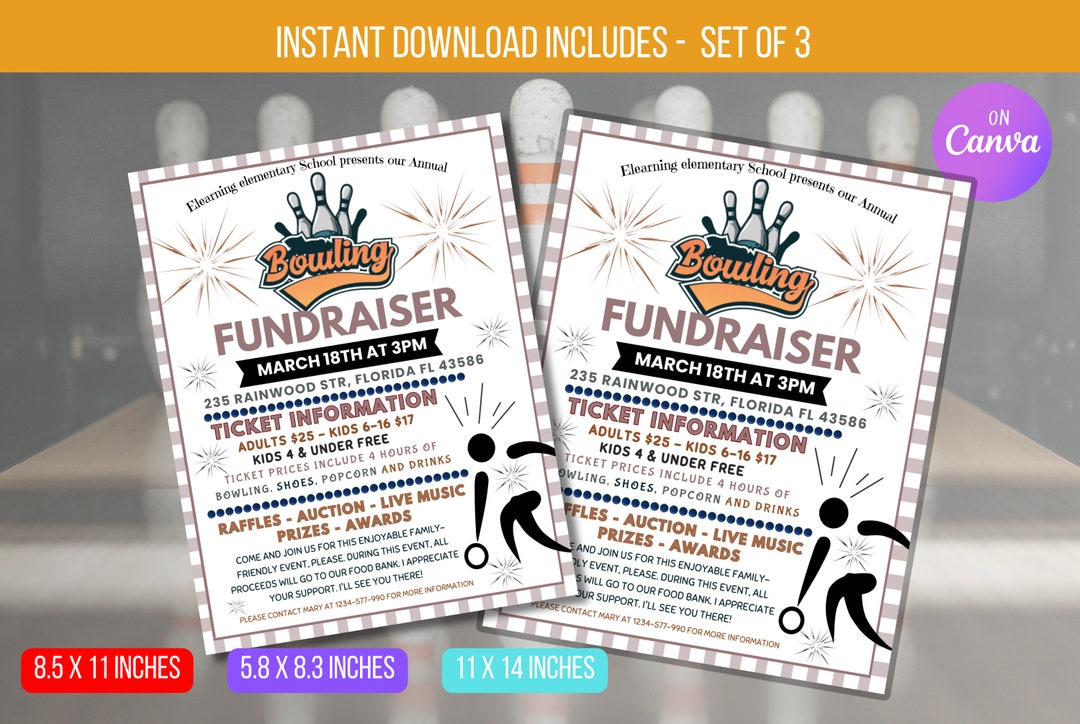EDITABLE Bowling Fundraiser Flyer, School Community Event Poster ...