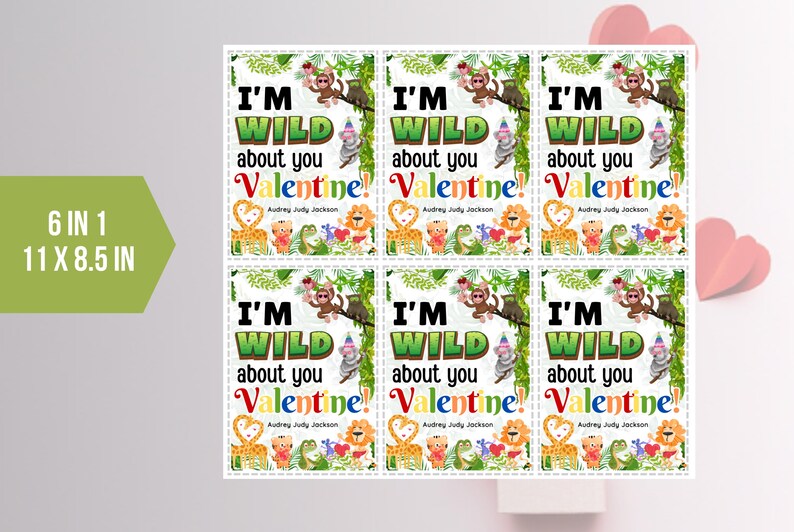 EDITABLE I'm Wild About You Jungle Valentine Day Tag, Classroom Friend ...