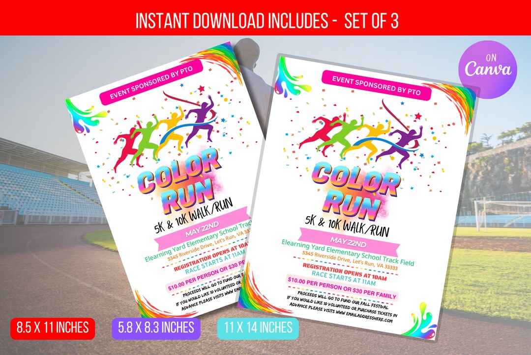 EDITABLE Color Run Invitation Flyer, School Community Fundraiser Event ...