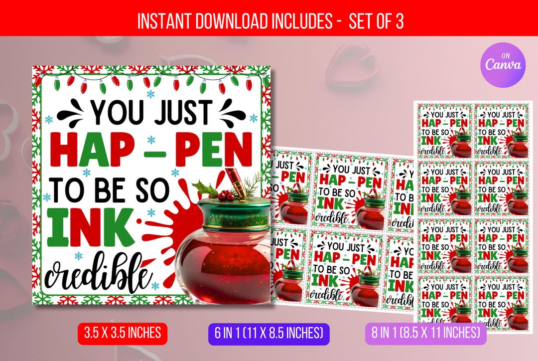 EDITABLE You Just Hap-pen to Be Very Ink-redible Gift Tag, PTO Thank ...