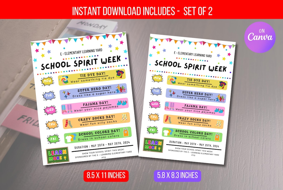 EDITABLE School Spirit Week Flyer, School Spirit Week Poster, Spirit ...