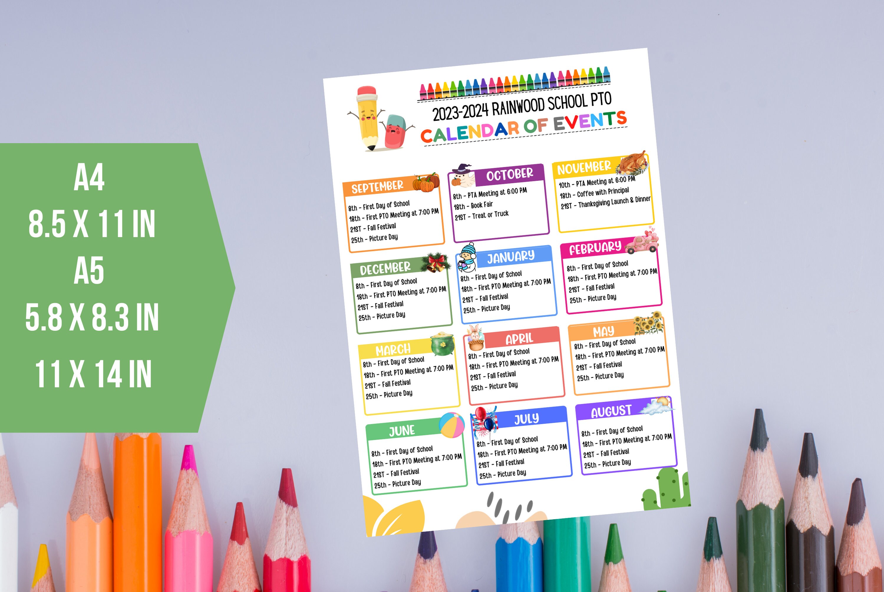 EDITABLE Monthly Event Calendar Flyer Template Package Year - Etsy