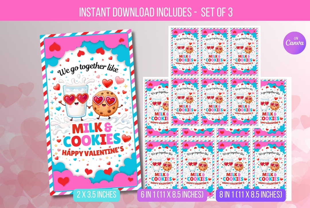 EDITABLE We Go Together Like Milk and Cookies Valentine Tag, Milk and ...