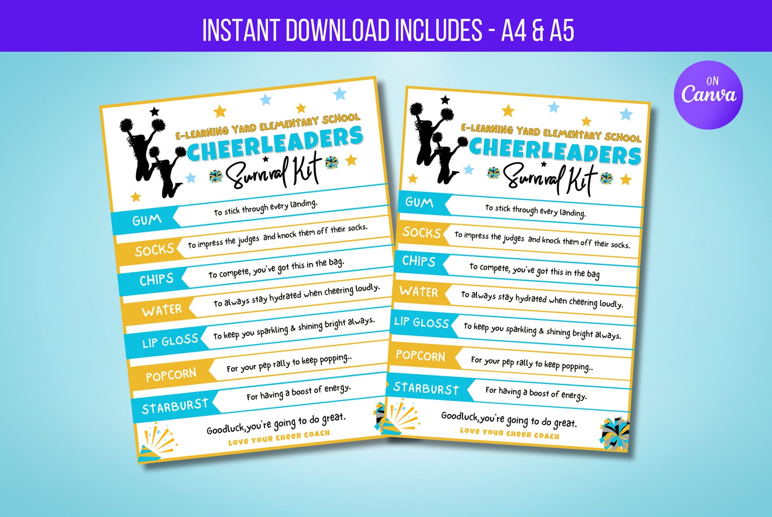 EDITABLE Cheerleader Survival Kit Template, Cheerleader Thank You Gift ...