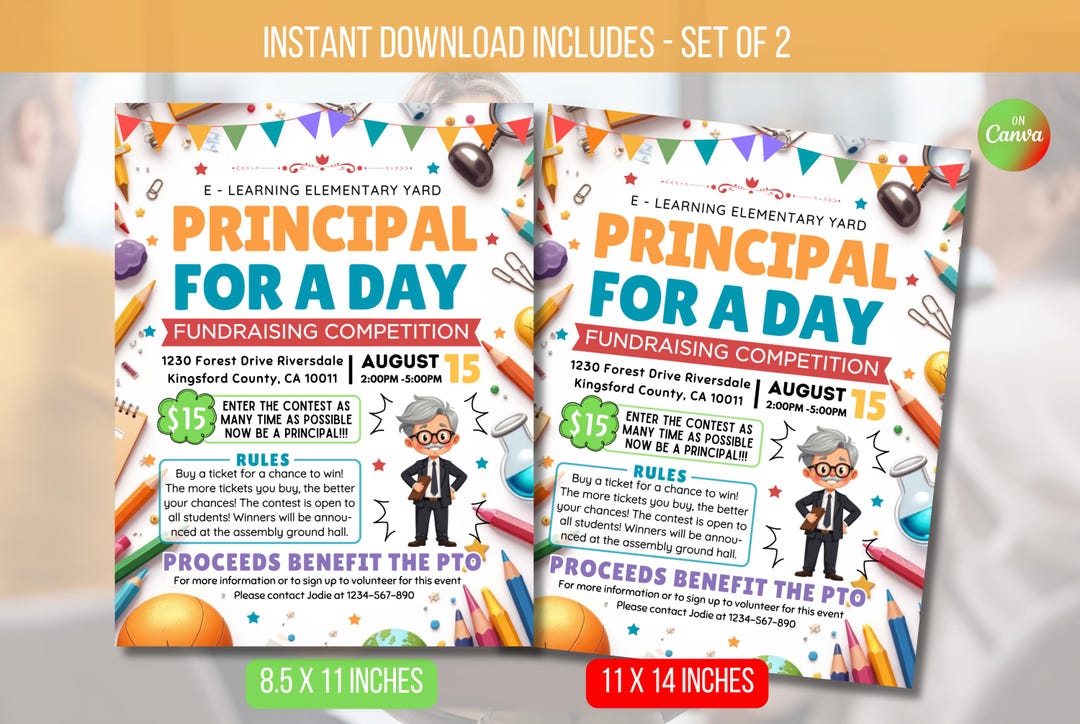 EDITABLE Principal for a Day Contest Fundraiser Flyer, Printable ...