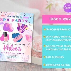 EDITABLE Spa Birthday Party Invite, Girl Birthday Invitation, Girl Spa ...