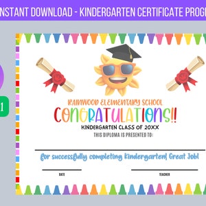 Printable Kindergarten Diploma, Editable School Diploma Certificate ...