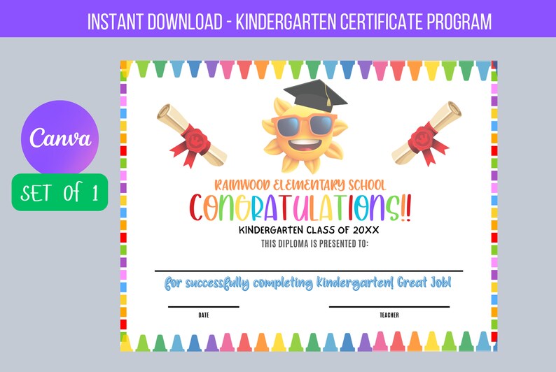 Printable Kindergarten Diploma, Editable School Diploma Certificate ...