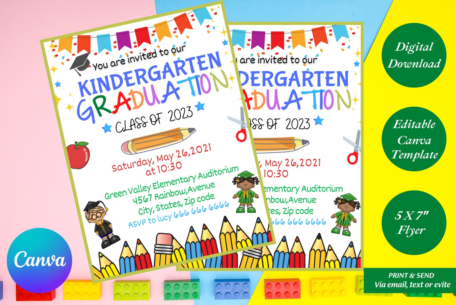 Editable Kindergarten Graduation Invitation Flyer, Printable ...