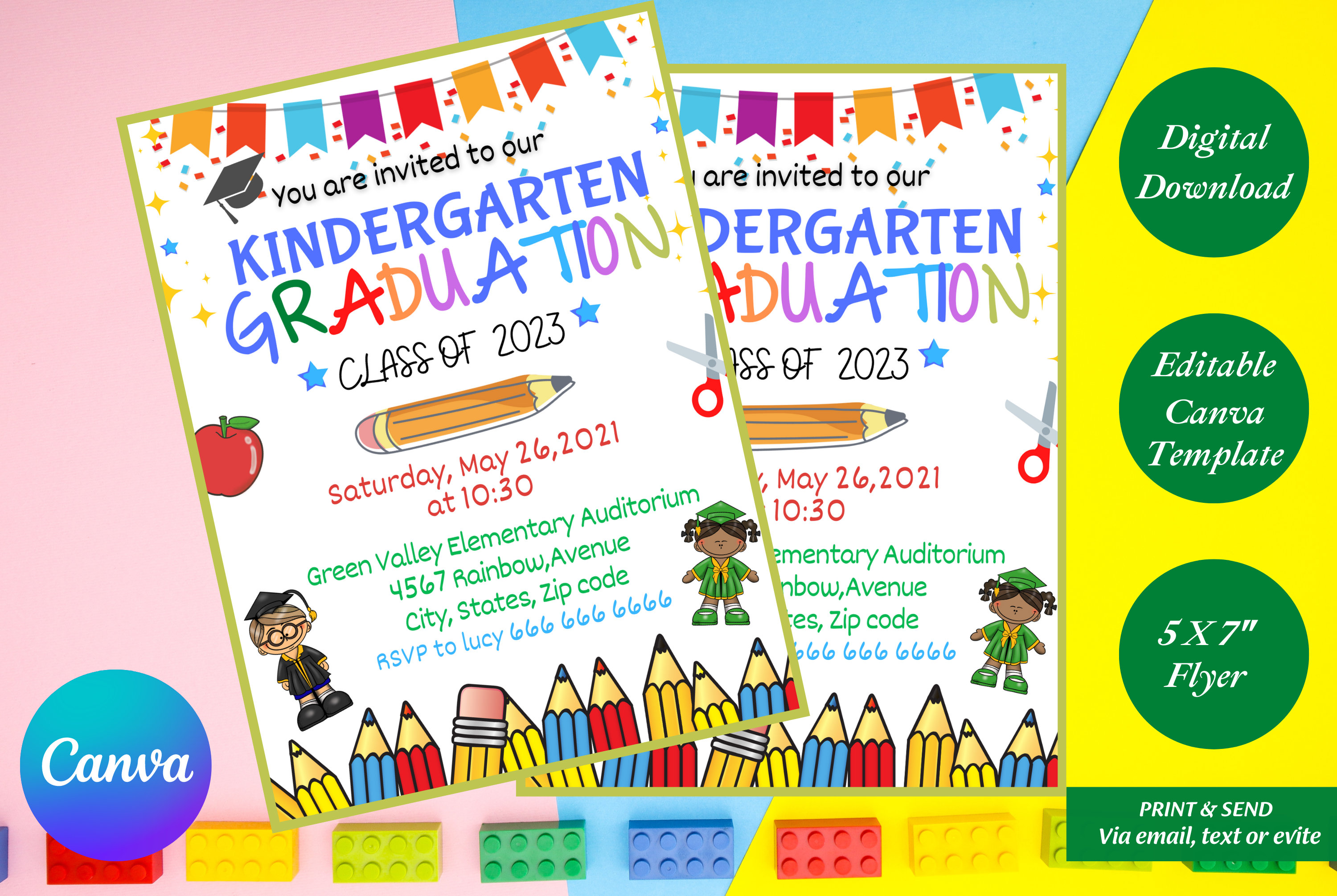 Editable Kindergarten Graduation Invitation Flyer, Printable ...