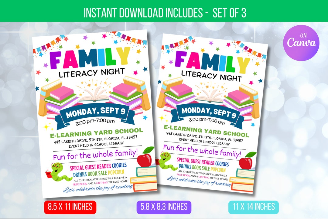EDITABLE Family Literacy Night Flyer, PTO PTA Reading Book Sale School ...