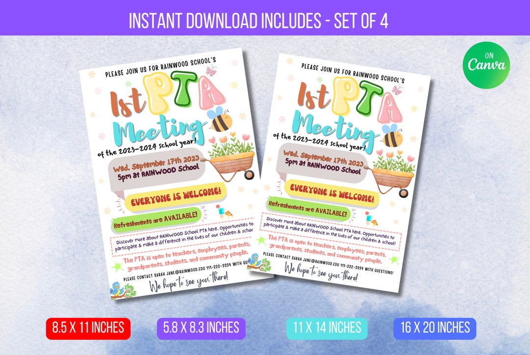 EDITABLE PTA Meeting Handout Flyer, School Information Meeting Flyer ...