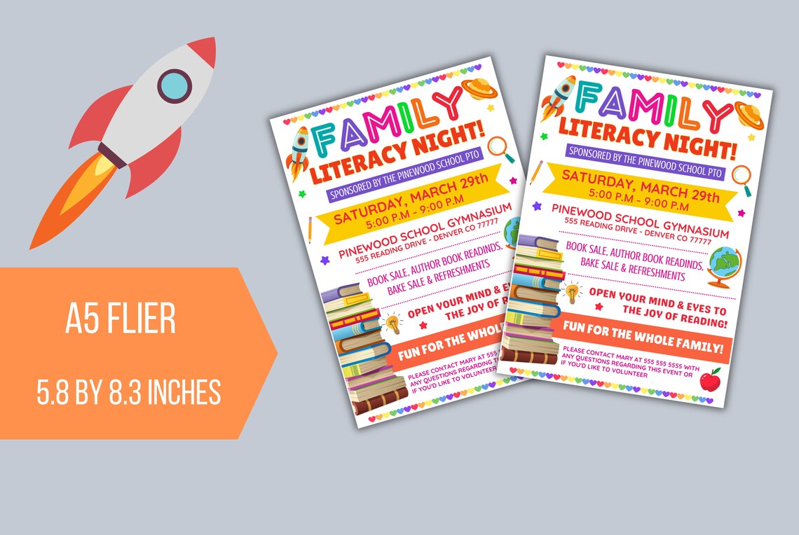 Editable Family Literacy Night Flyer, PTO PTA Reading Book Sale School ...