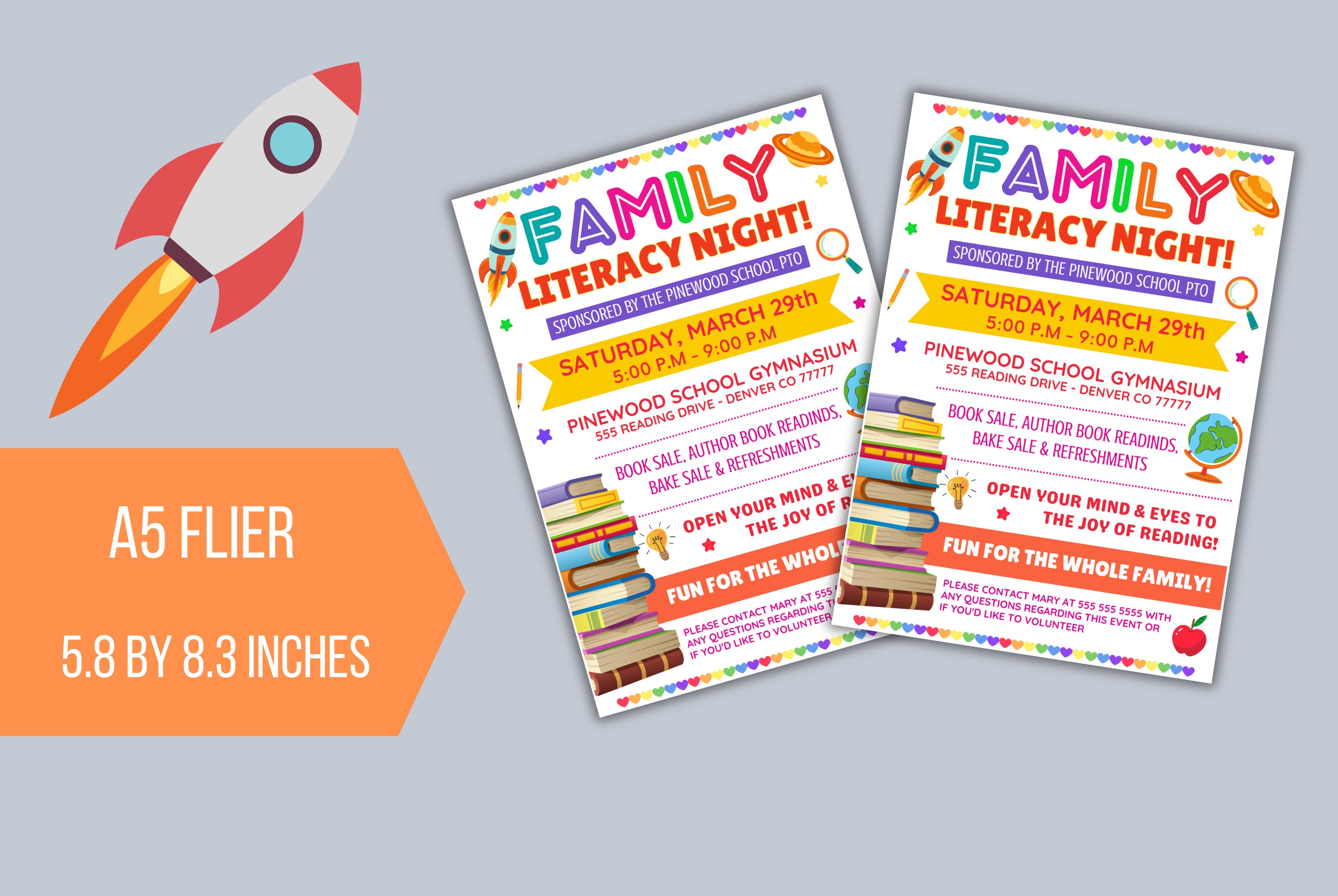 Editable Family Literacy Night Flyer, PTO PTA Reading Book Sale School ...