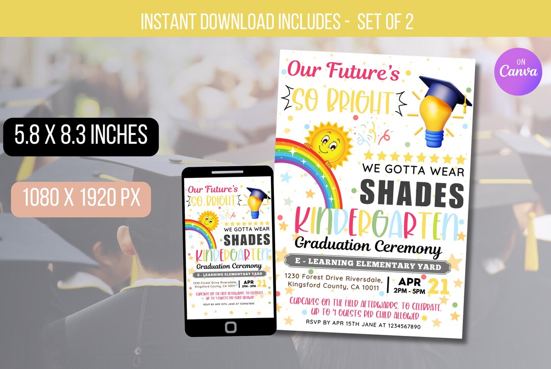 EDITABLE Our Future is Bright, Kindergarten Graduation Invitation ...
