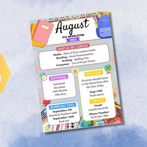 EDITABLE August Newsletter Template, Classroom Printable Handout Flyer ...
