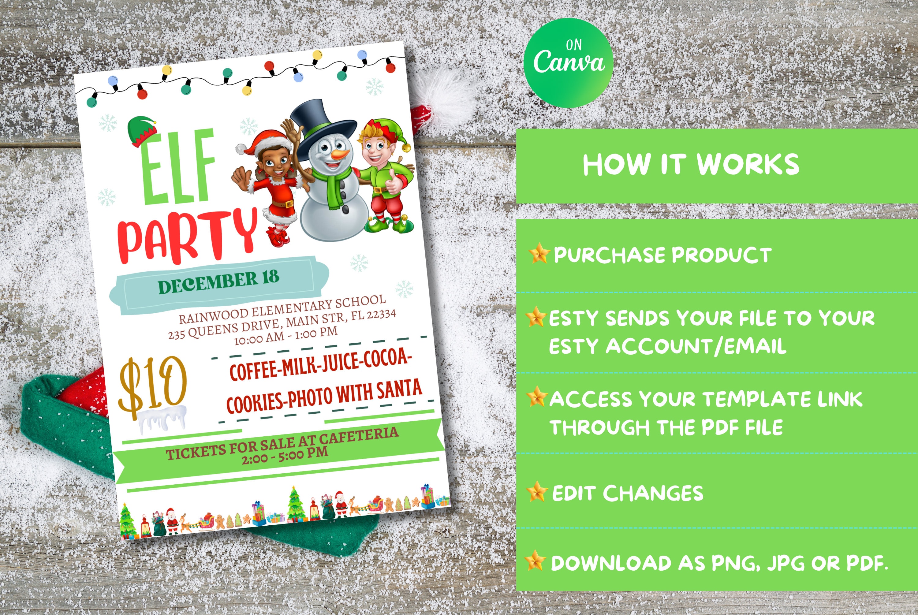 EDITABLE Elf Party Invite Flyer, Printable Party Invitation, Kid ...