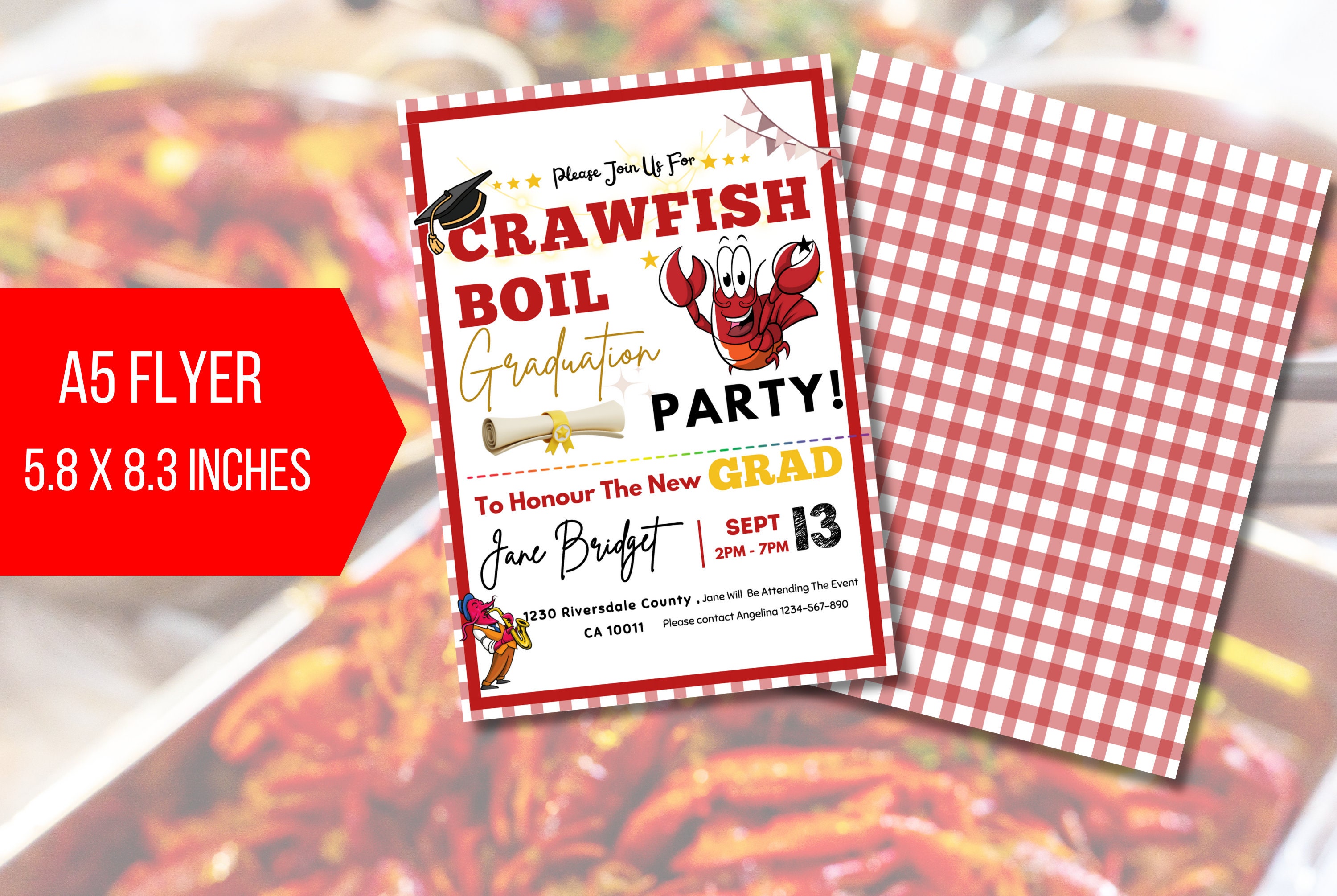 EDITABLE Crawfish Boil Graduation Invitation Flyer, Picnic Seafood ...
