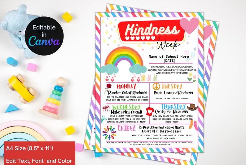 Kindness Week Itinerary Flyer, Diversity Inclusion, Printable Editable ...