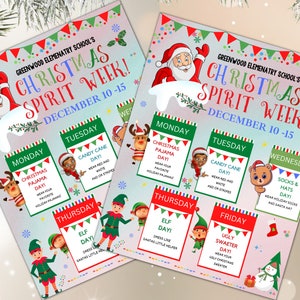 EDITABLE Christmas Spirit Week Itinerary Schedule School Flyer Poster ...