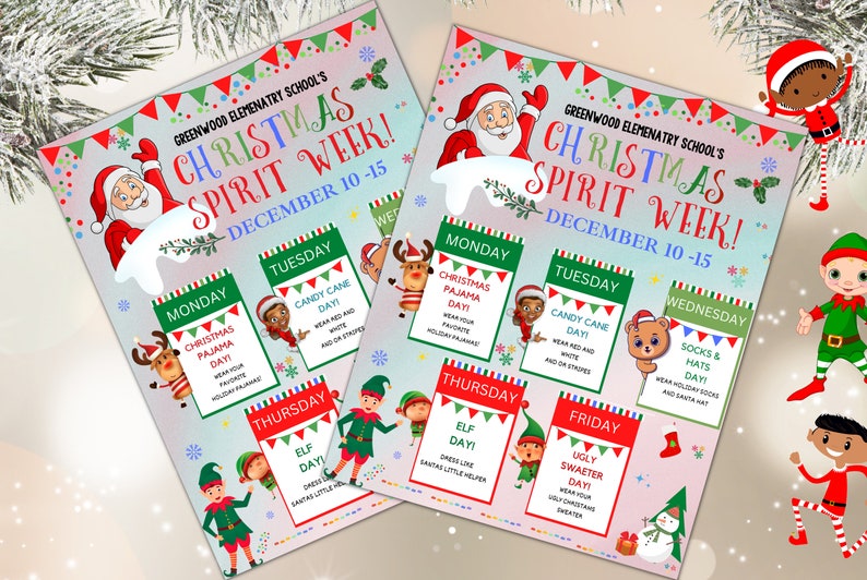 EDITABLE Christmas Spirit Week Itinerary Schedule School Flyer Poster ...