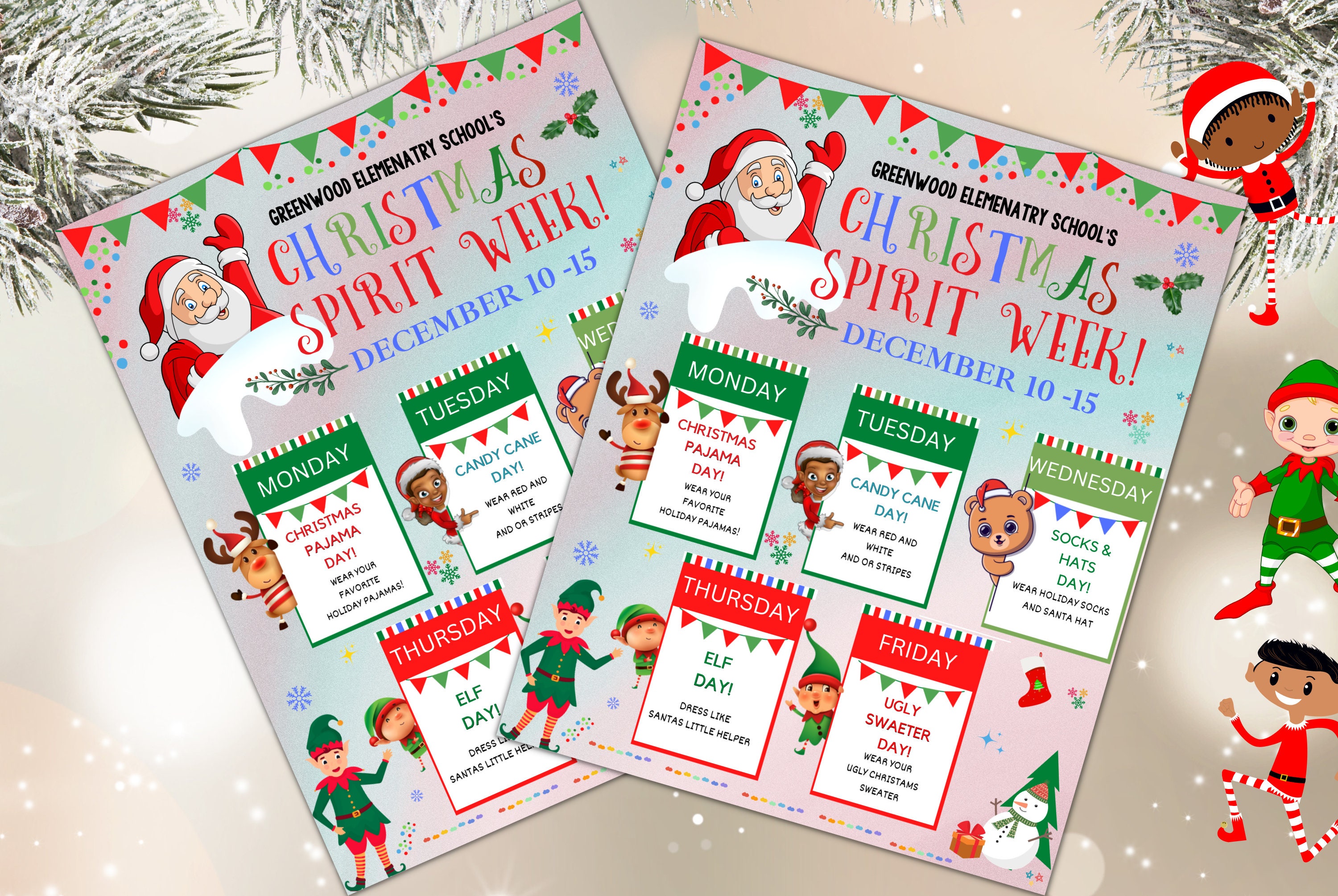 EDITABLE Christmas Spirit Week Itinerary Schedule School Flyer Poster ...