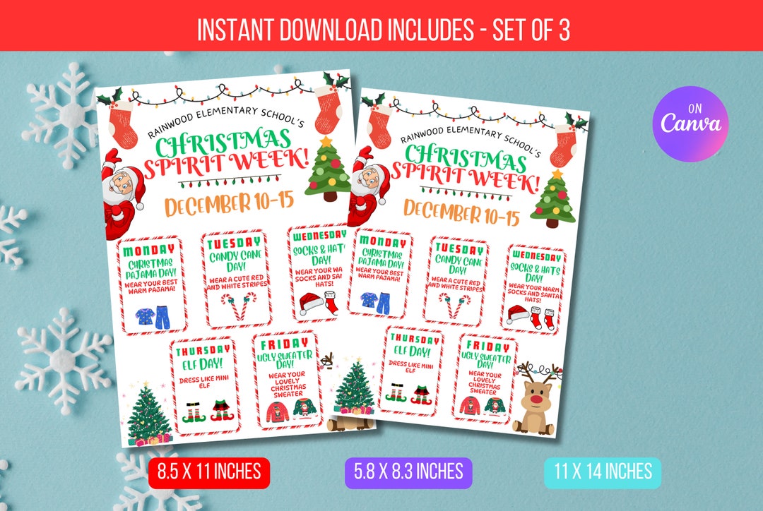 EDITABLE Christmas Spirit Week Flyer, Itinerary Schedule School Poster ...