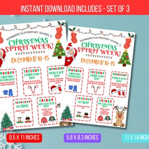 EDITABLE Christmas Spirit Week Flyer, Itinerary Schedule School Poster ...