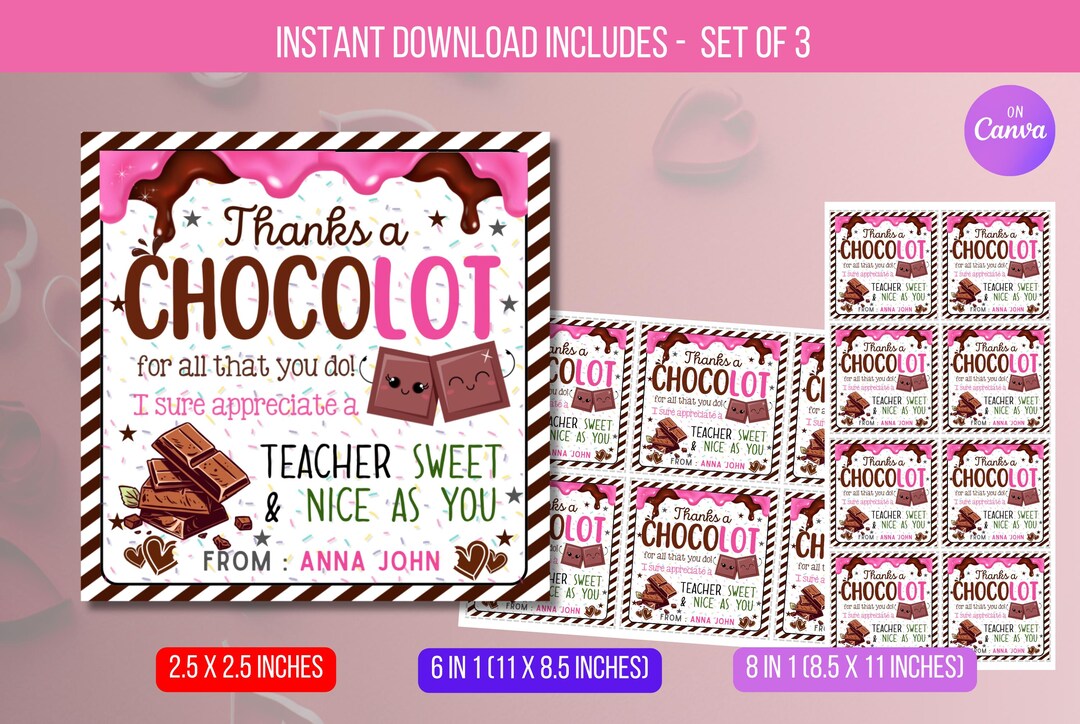 EDITABLE Thanks A Choco-lot Teacher Appreciation Tag, Chocolate Gift ...
