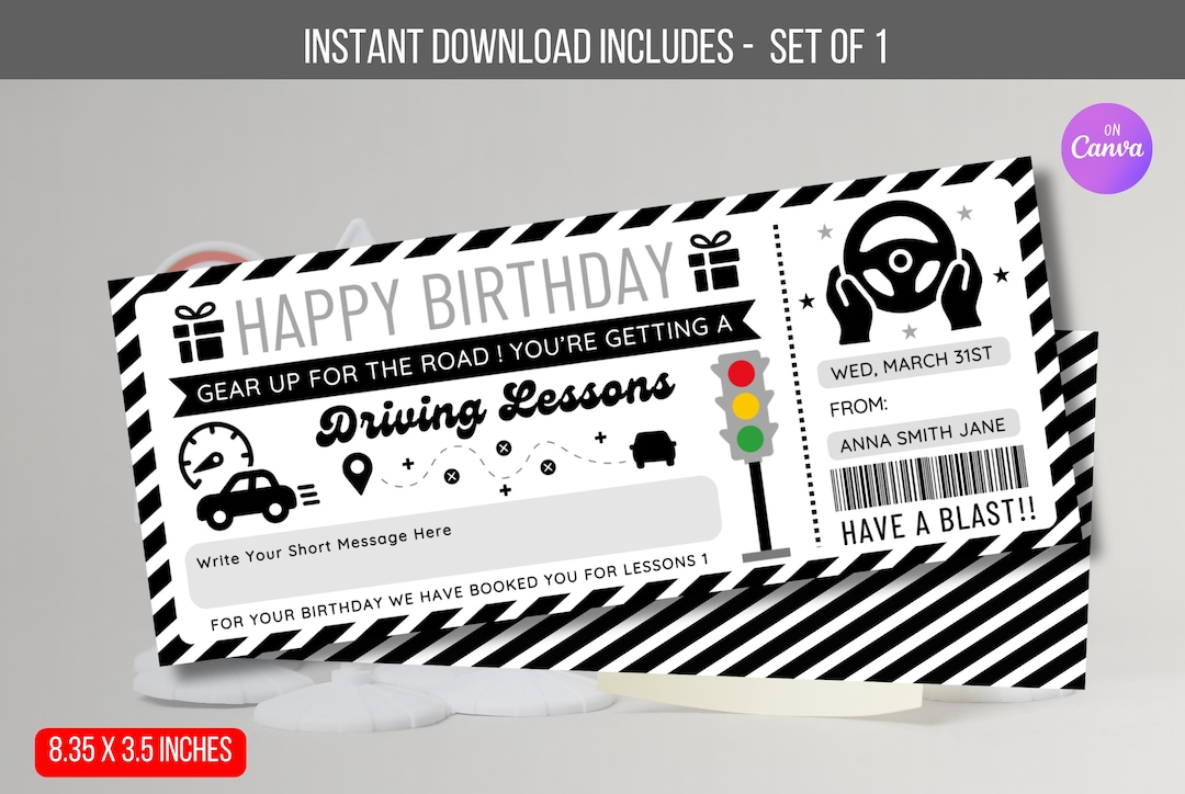 EDITABLE Driving Lesson Gift Voucher, Birthday Surprise Driving School ...