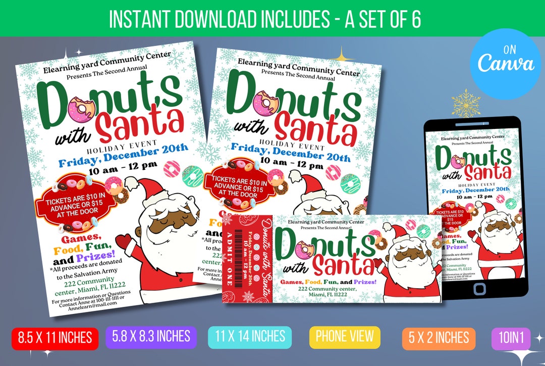 EDITABLE Donuts With Santa Flyer, Printable Santa Donuts Invitation ...