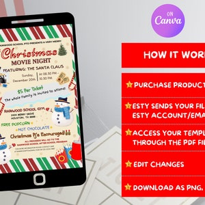 EDITABLE Christmas Movie Night Flyer, School Church Fundraiser Invite ...