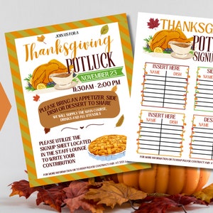 EDITABLE Thanksgiving Potluck Flyer Template, Printable Thanksgiving ...