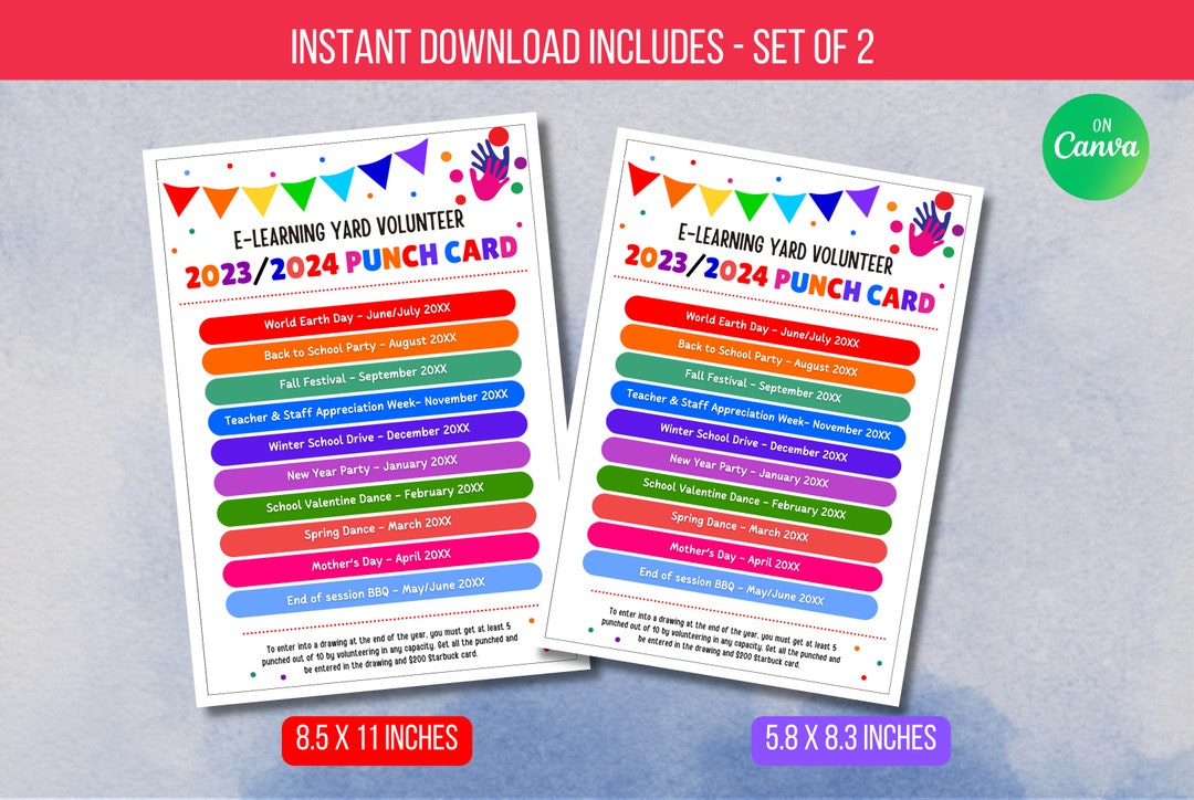 PRINTABLE Volunteer Punch Card Template, PTO PTA Volunteer Template ...