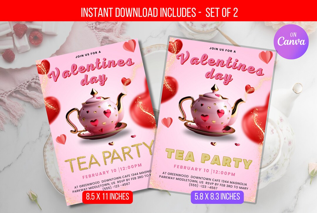 EDITABLE Valentines Day Tea Party Invitation, Ladies Tea Party Invite ...