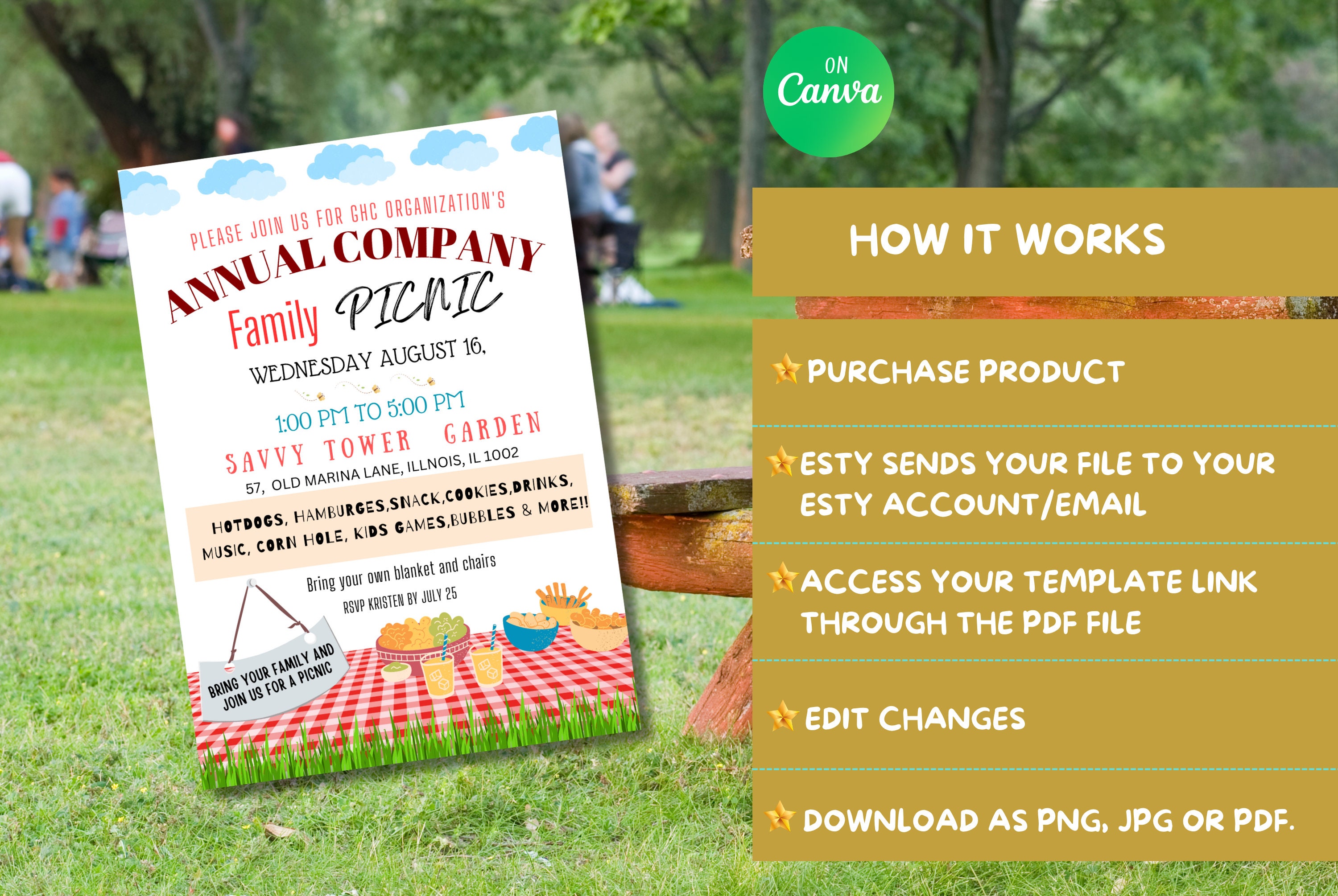 EDITABLE Family Picnic Flyer Editable Template Staff Employee - Etsy