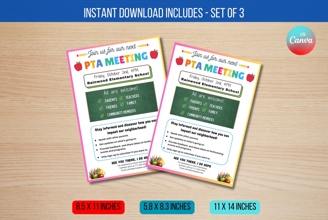 EDITABLE PTA Meeting Handout Flyer School Information Meeting - Etsy