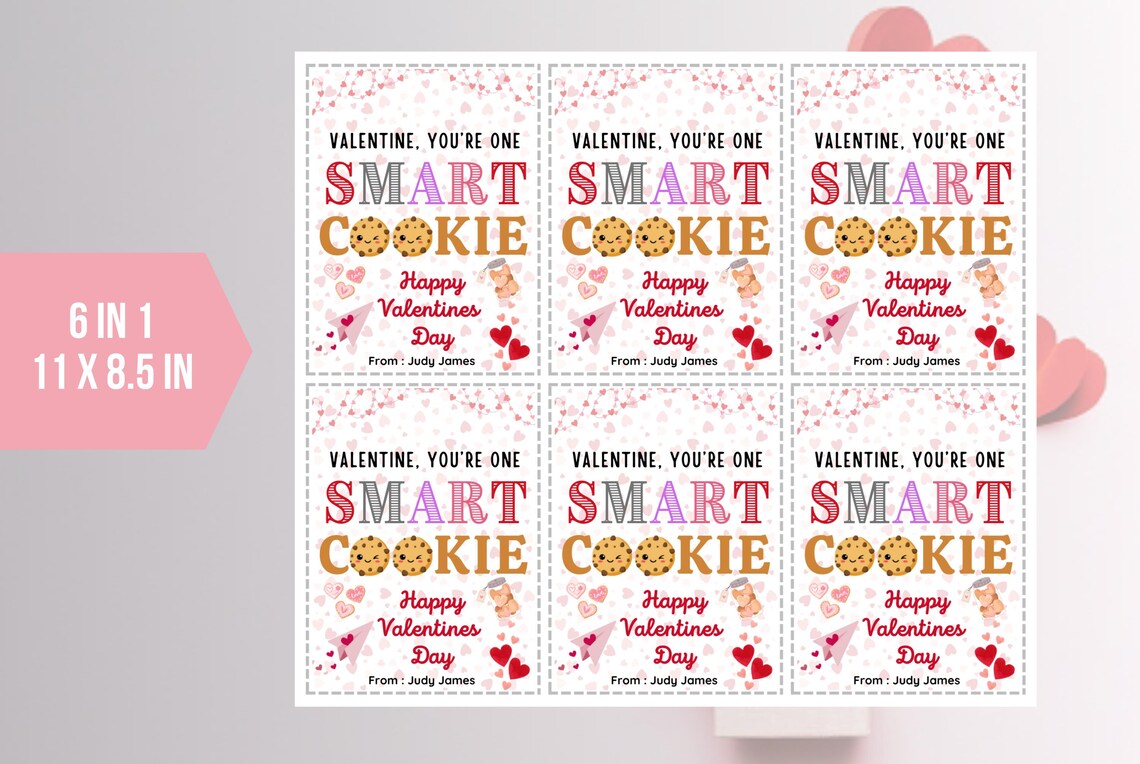 EDITABLE Smart Cookie Valentine's Day Gift Tag, Cookie Favor Tag ...