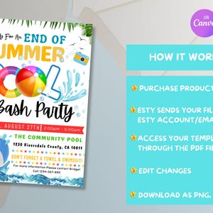 EDITABLE Summer Pool Party Invite, Back to School Invitation, Summer ...