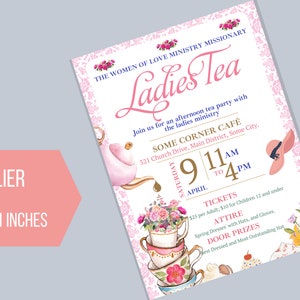 Ladies Tea Event Flyer Printable, Pink and Gold Par-tea Invite Template ...